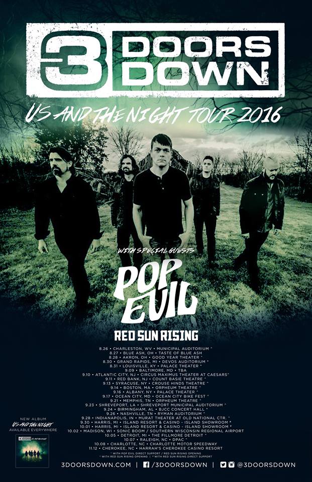3 Doors Down Announce 2016 North American Tour With Pop Evil, & Red Sun ...